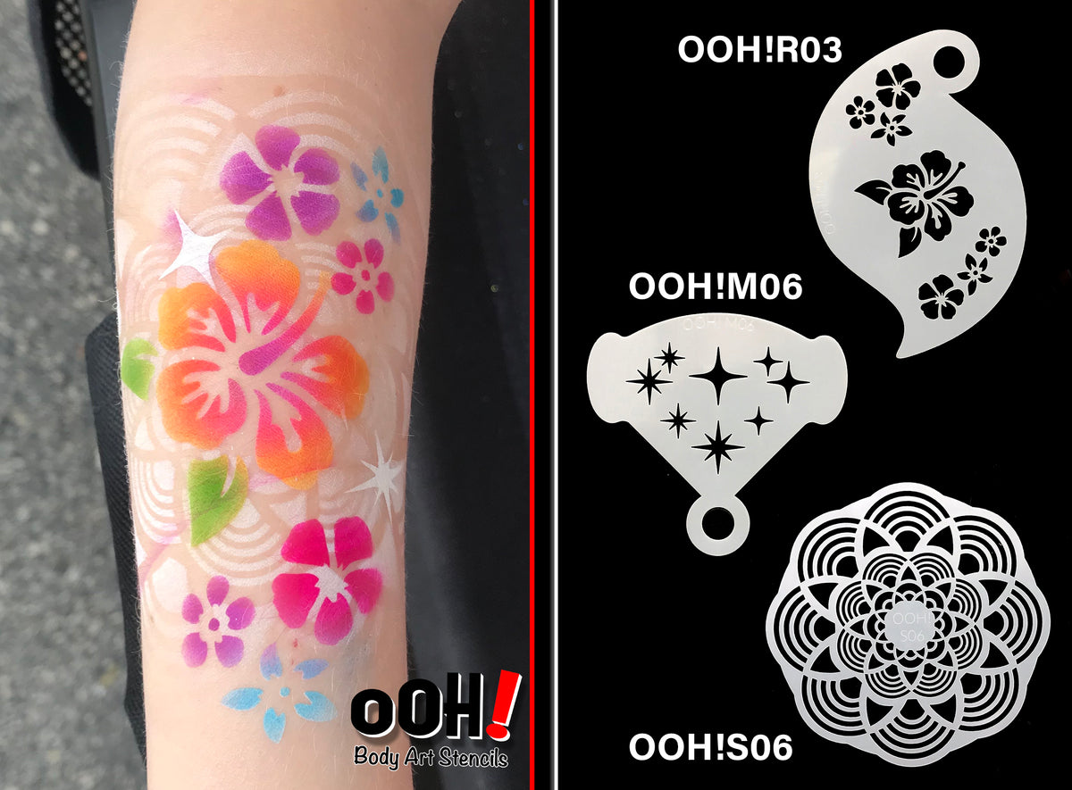 R03 Hibiscus Storm Face Paint Stencil – Ooh! Body Art Stencils
