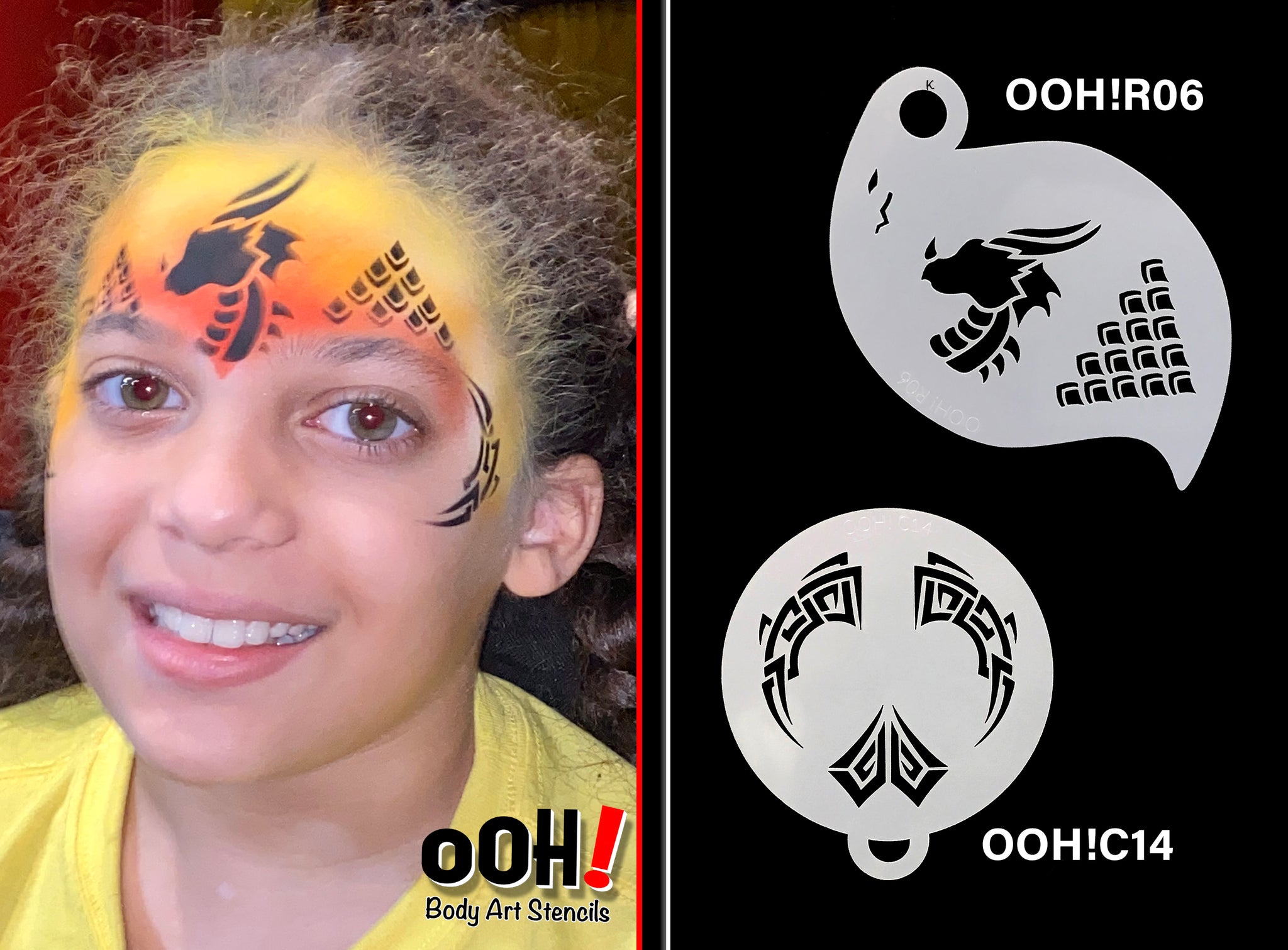 R06 Dragon Storm Face Paint Stencil – Ooh! Body Art Stencils
