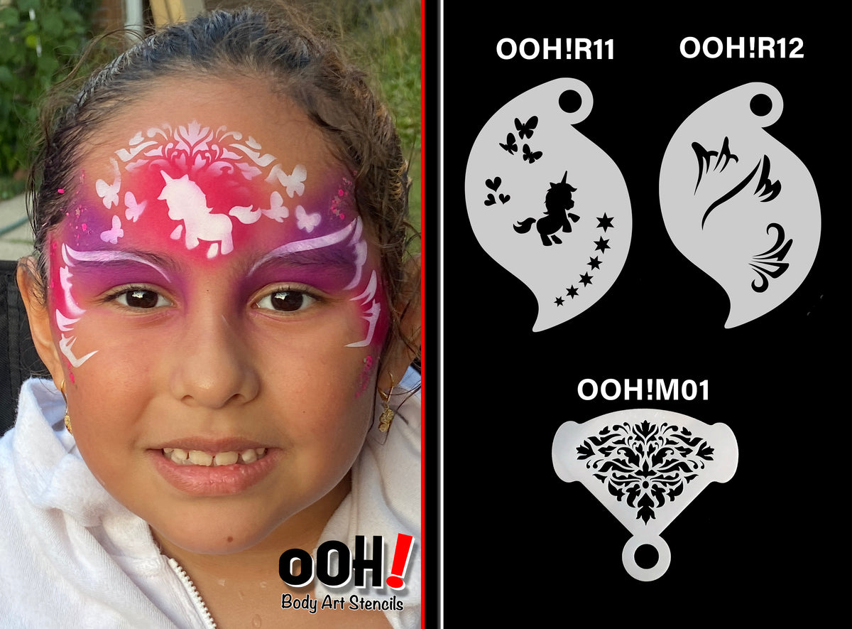 R11 Spring Unicorn Storm Face Paint Stencil – Ooh! Body Art Stencils