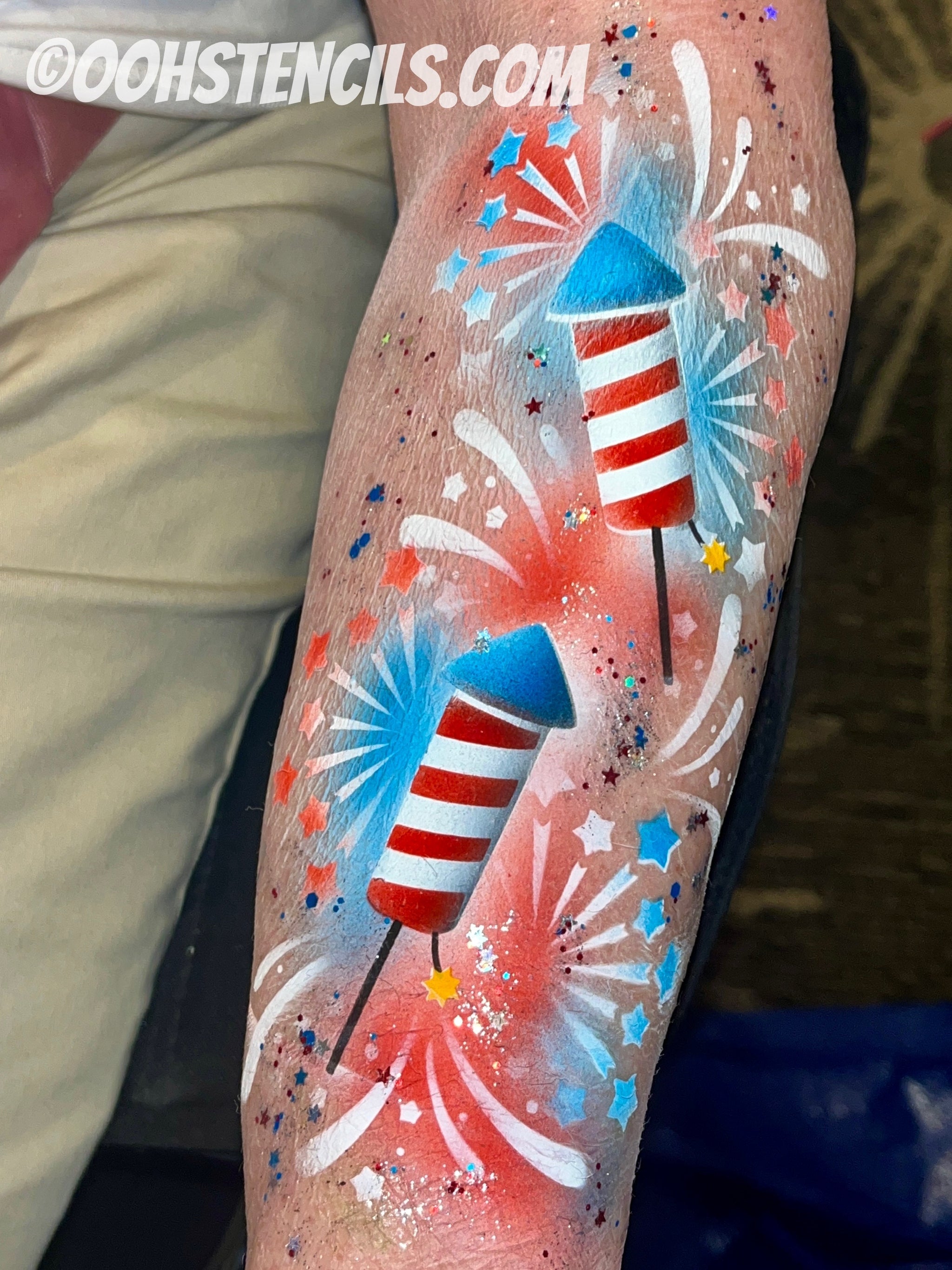 T42 Fire Cracker Tattoo Stencil#N#– Ooh! Body Art Stencils